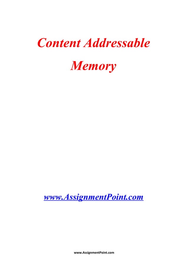 Content Addressable Memory Doc Computer Networking Computing