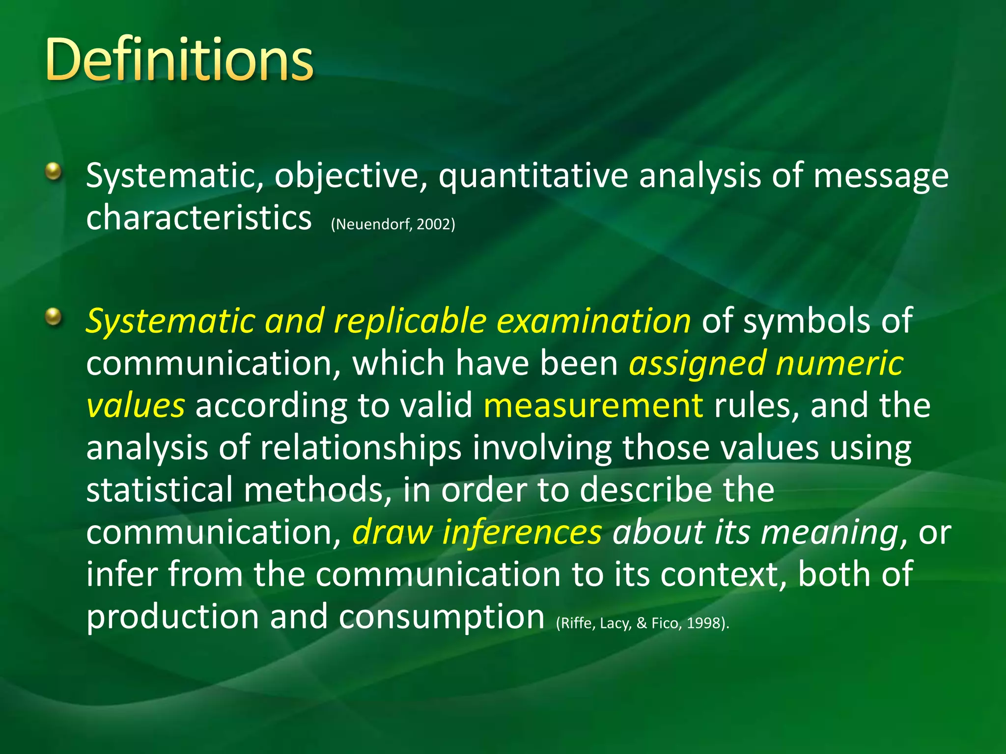Content Analysis - Theoretical Issues - Intro to Quantitative | PPTX