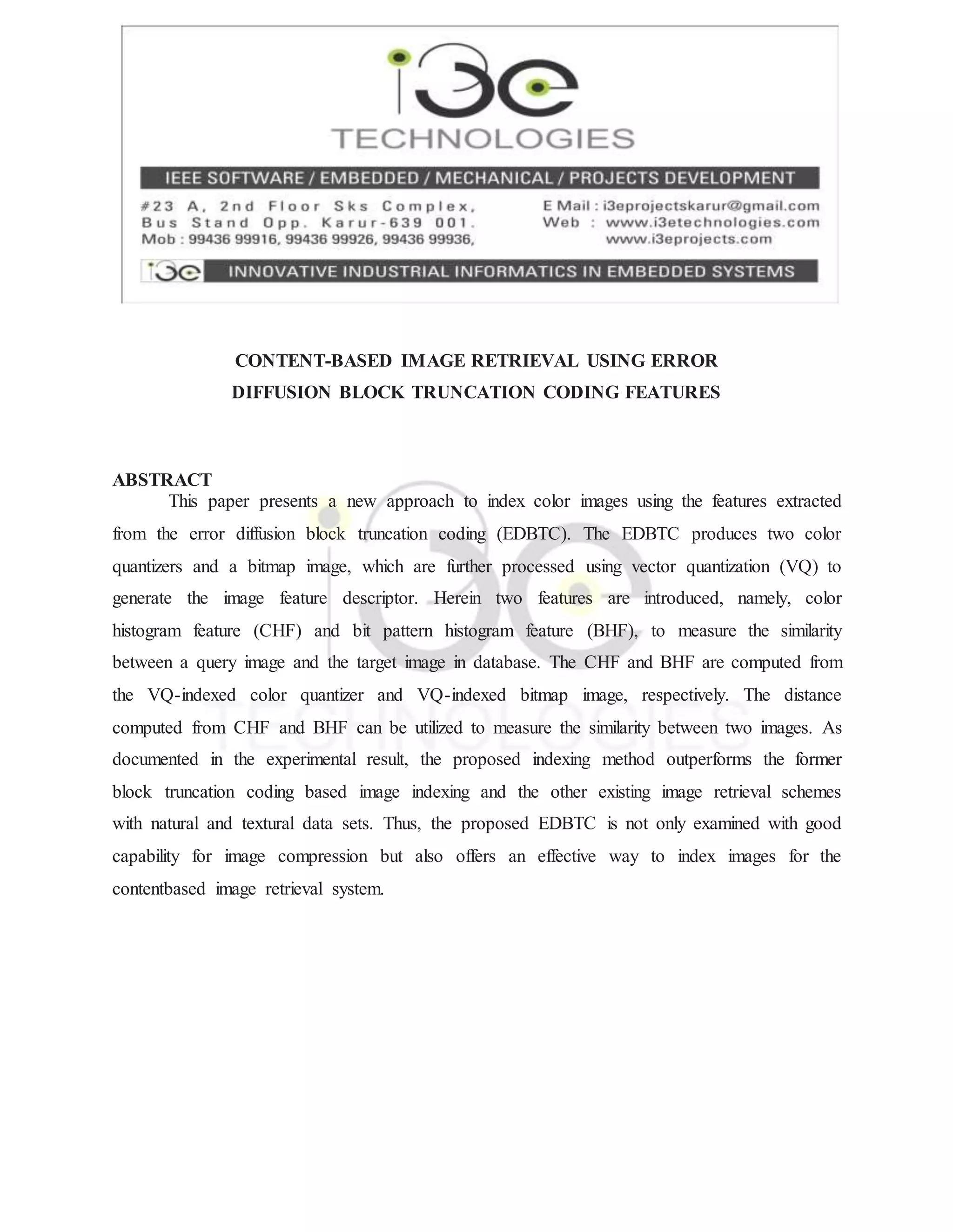 Content Based Image Retrieval Using Error Diffusion Block Truncation Coding Features Pdf
