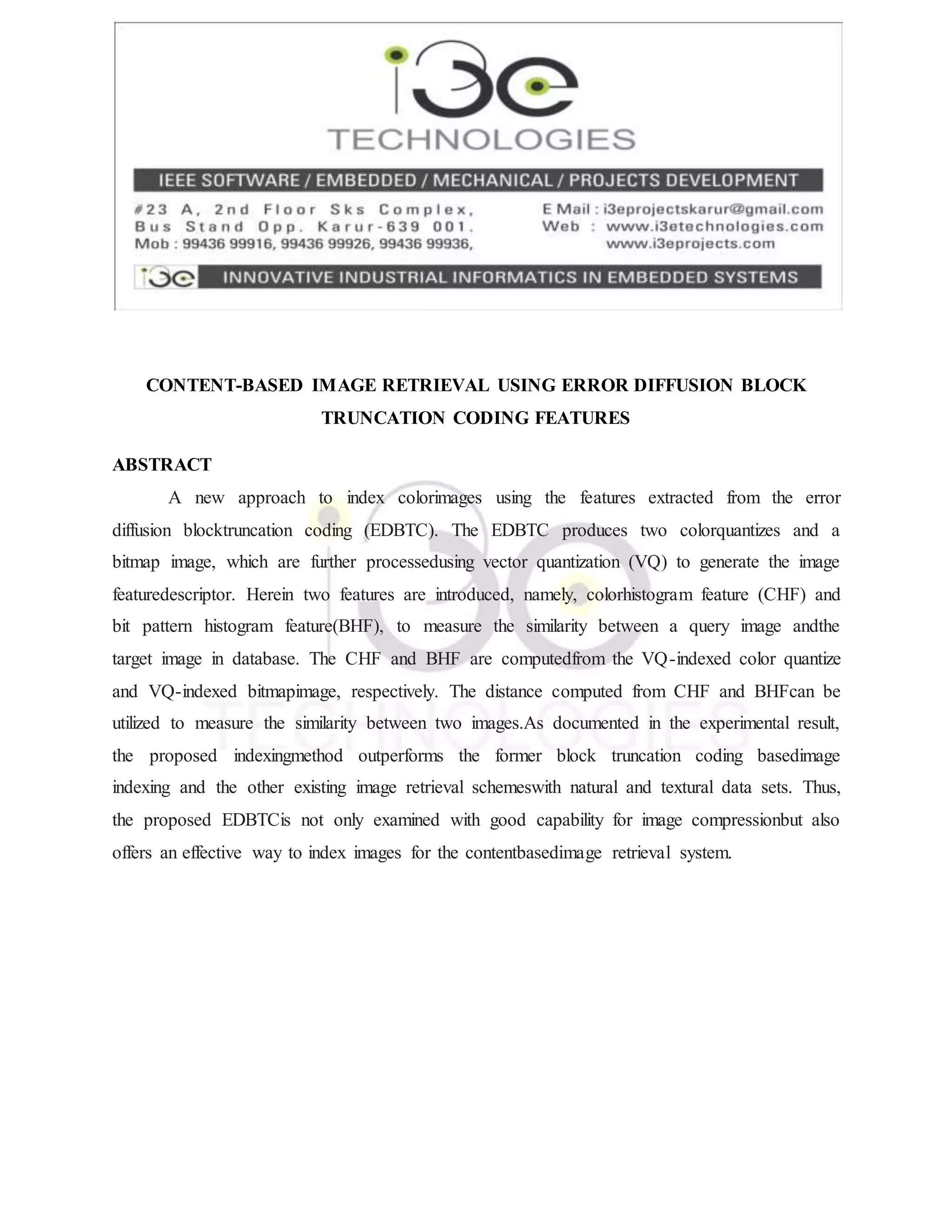 Content Based Image Retrieval Using Error Diffusion Block Truncation