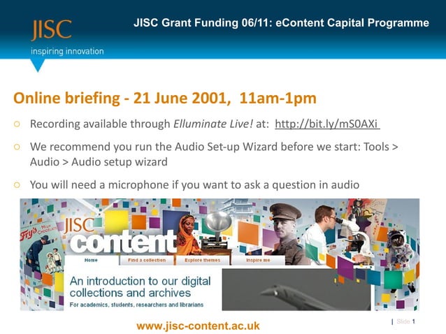 JISC Content call briefing-june-2011 | PPT