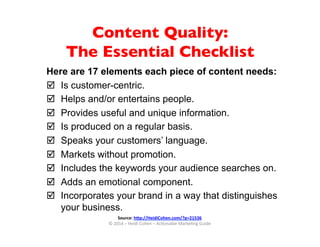 Content Quality Checklist By Heidi Cohen of Actionable Marketing Guide ...