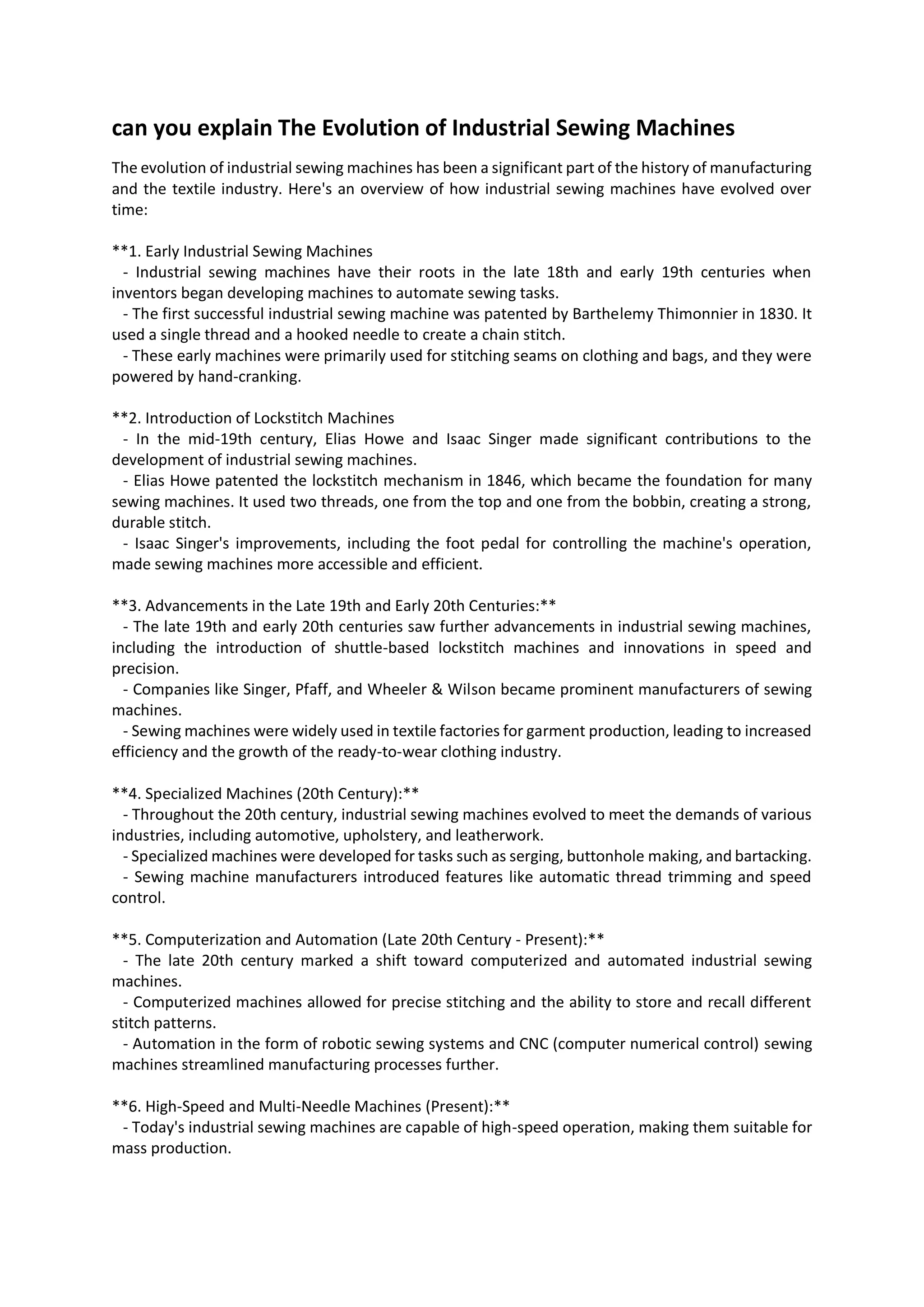 can you explain The Evolution of Industrial Sewing Machines | PDF