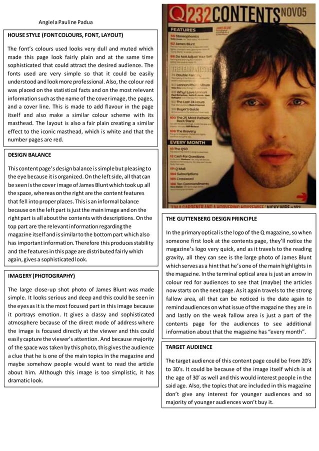 NME & Q Contents Page Analysis | DOCX | Desktop Publishing | Computer ...