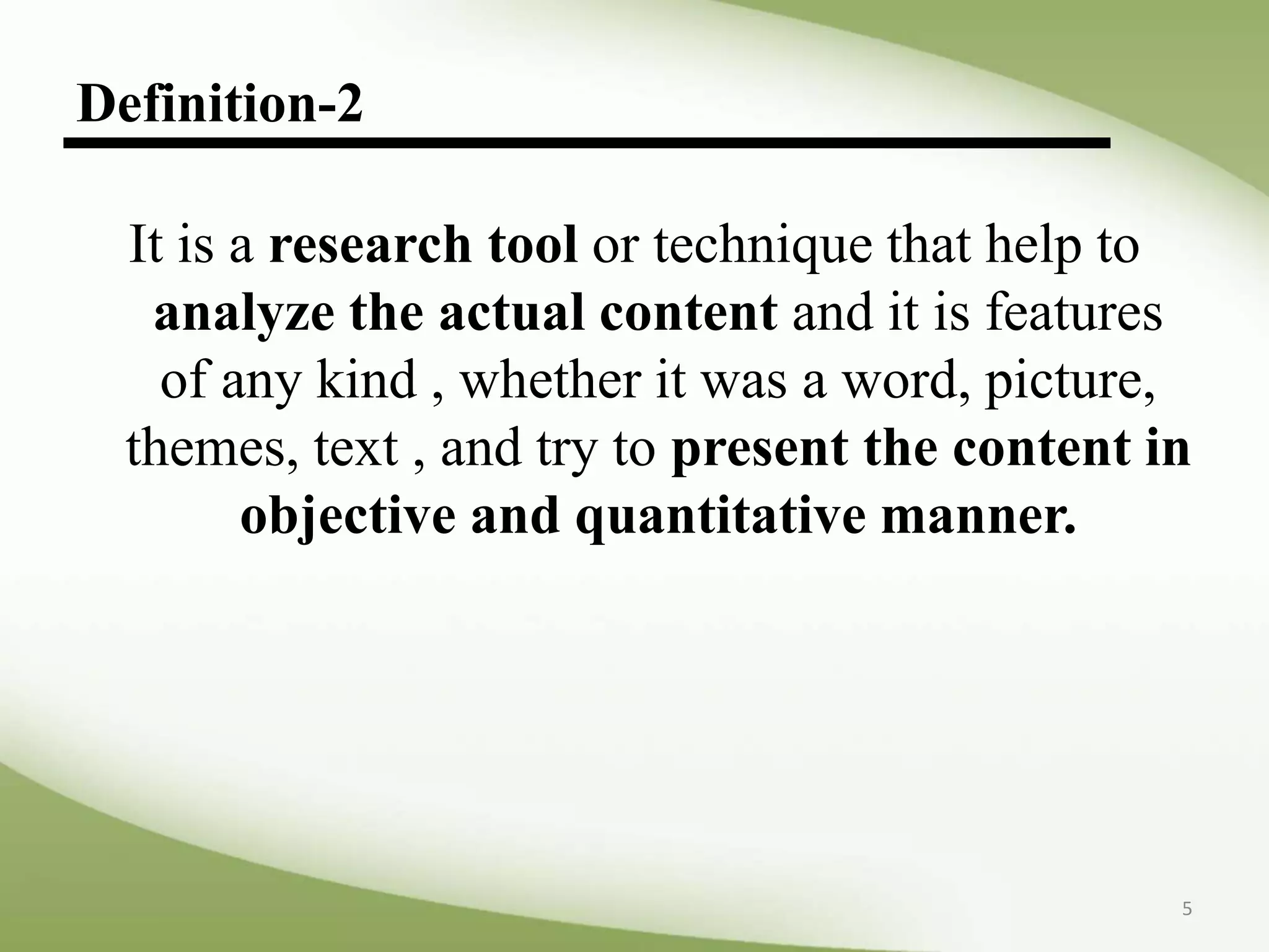CONTENT ANALYSIS (Quantitative Research Methods) | PPSX