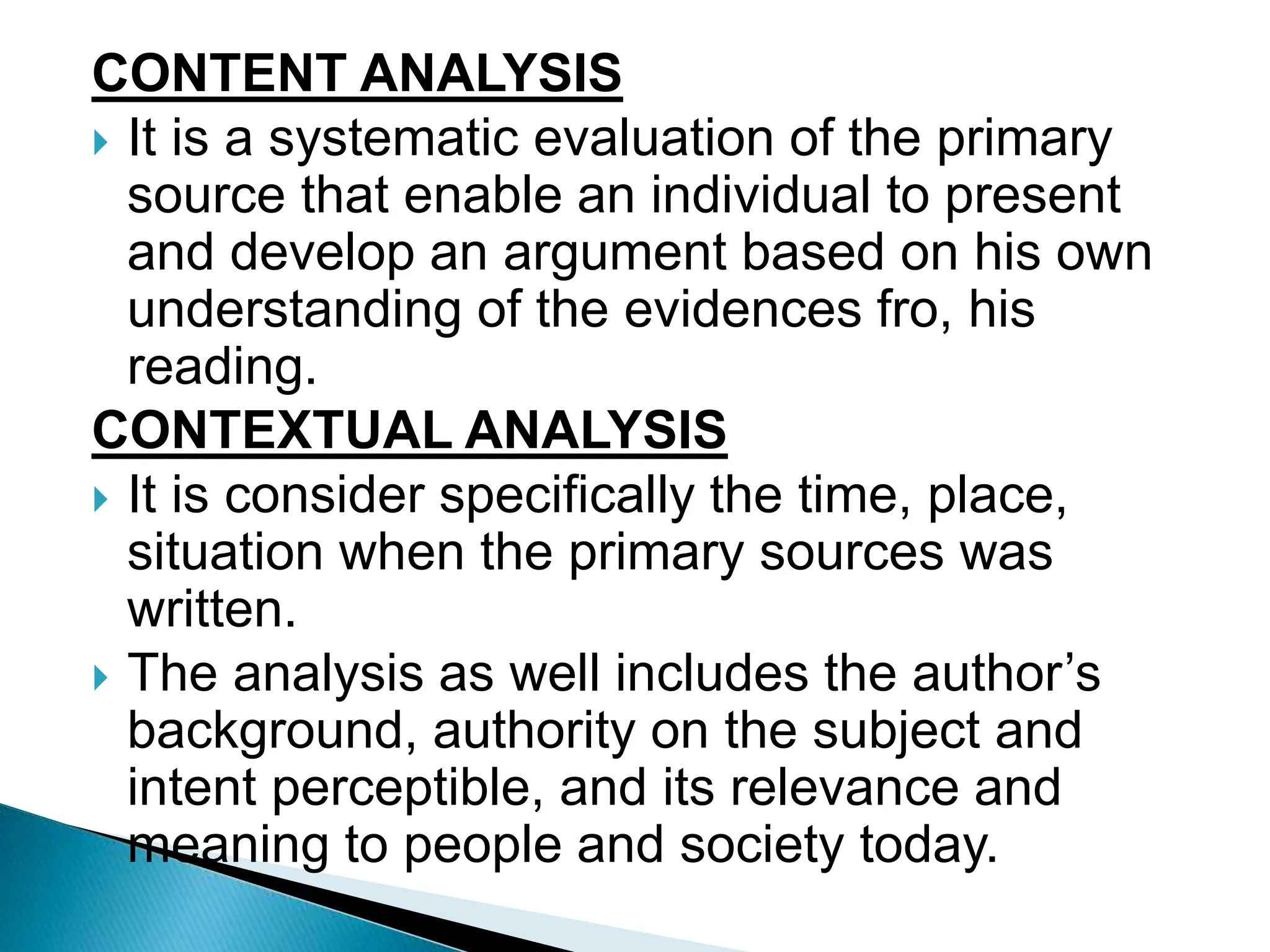 CONTENT AND CONTEXTUAL ANALYSIS OF SELECTED PRIMARY SOURCES pptx