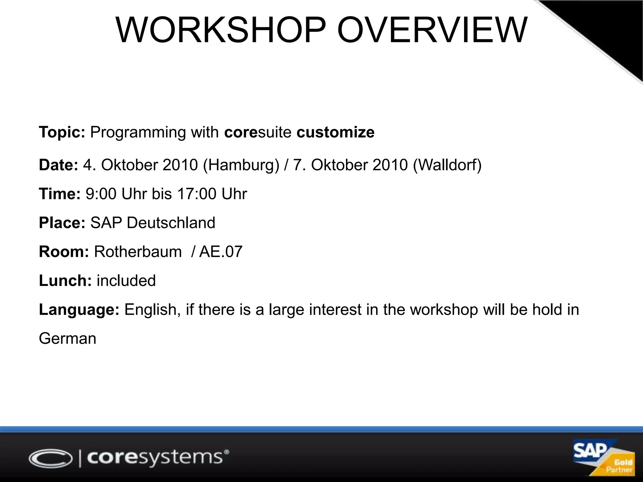 Workshop coresuite customize for SAP Business One | PPTX