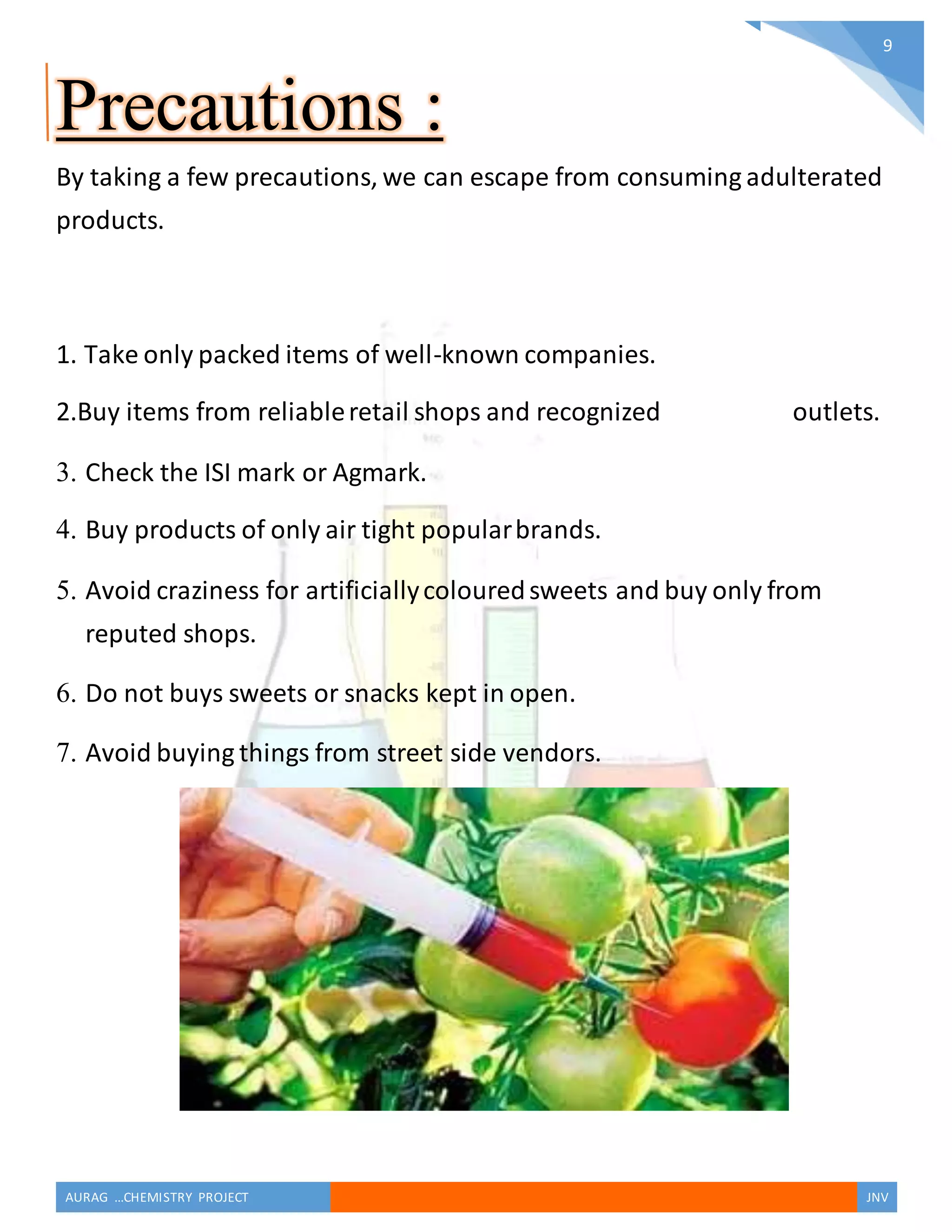 chemistry investigatory project on adulterants in food | PDF