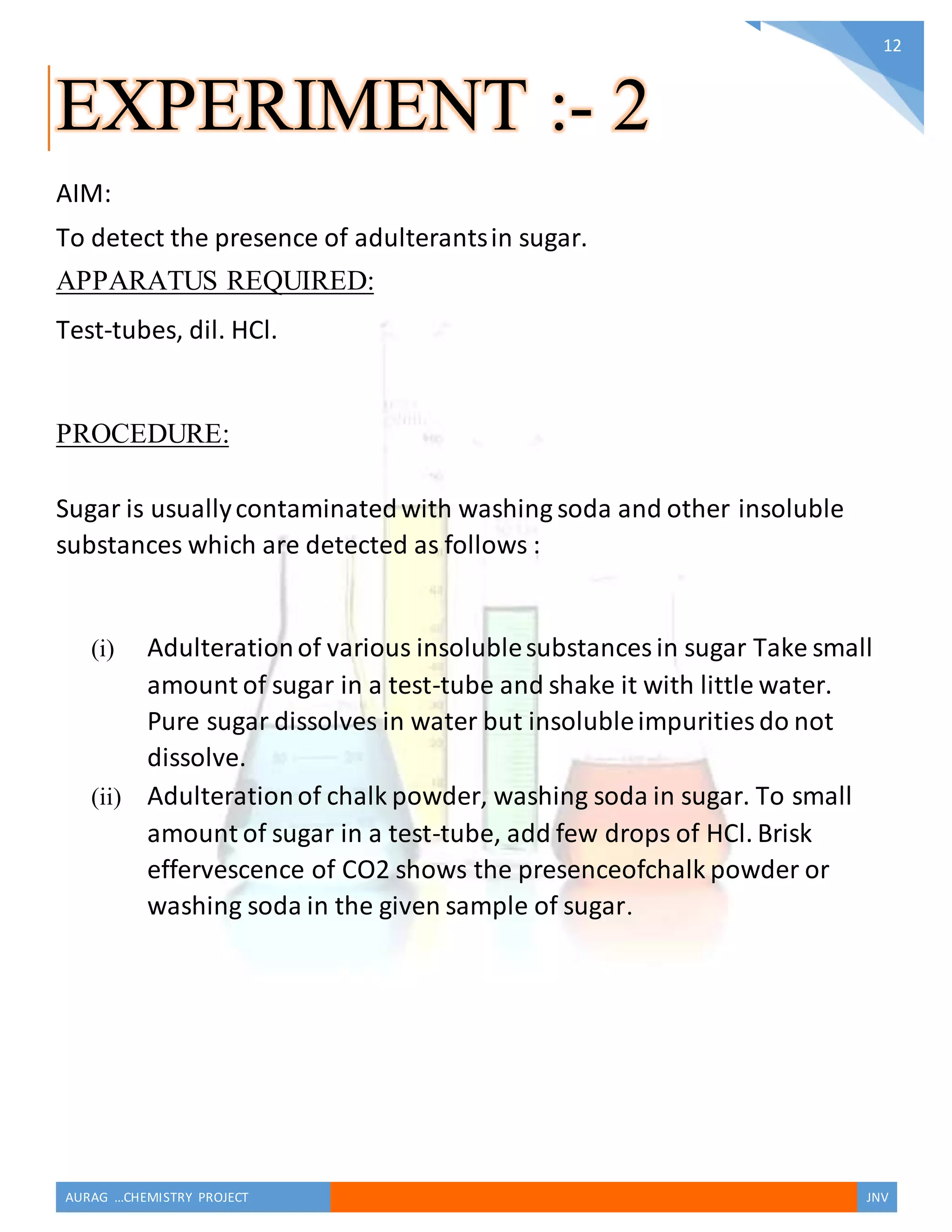 chemistry investigatory project on adulterants in food | DOCX