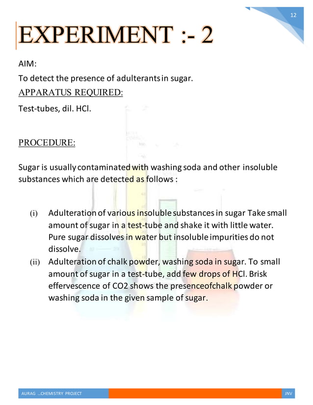 chemistry investigatory project on adulterants in food | DOCX ...