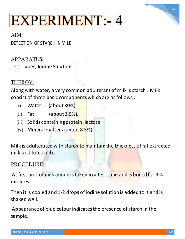 chemistry investigatory project on adulterants in food | DOCX ...