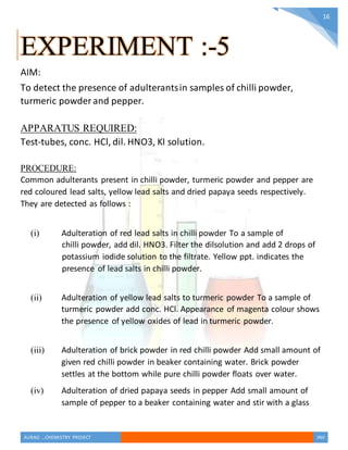 chemistry investigatory project on adulterants in food | DOCX