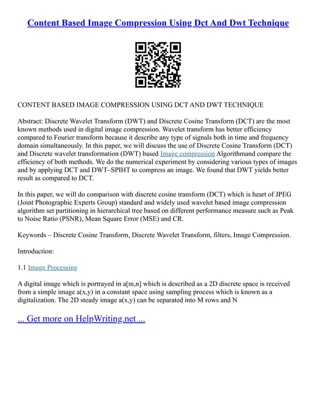 Content Based Image Compression Using Dct And Dwt Technique | PDF