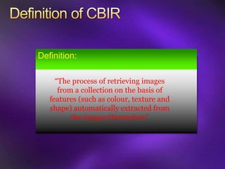 Content based image retrieval using clustering Algorithm(CBIR) | PPTX