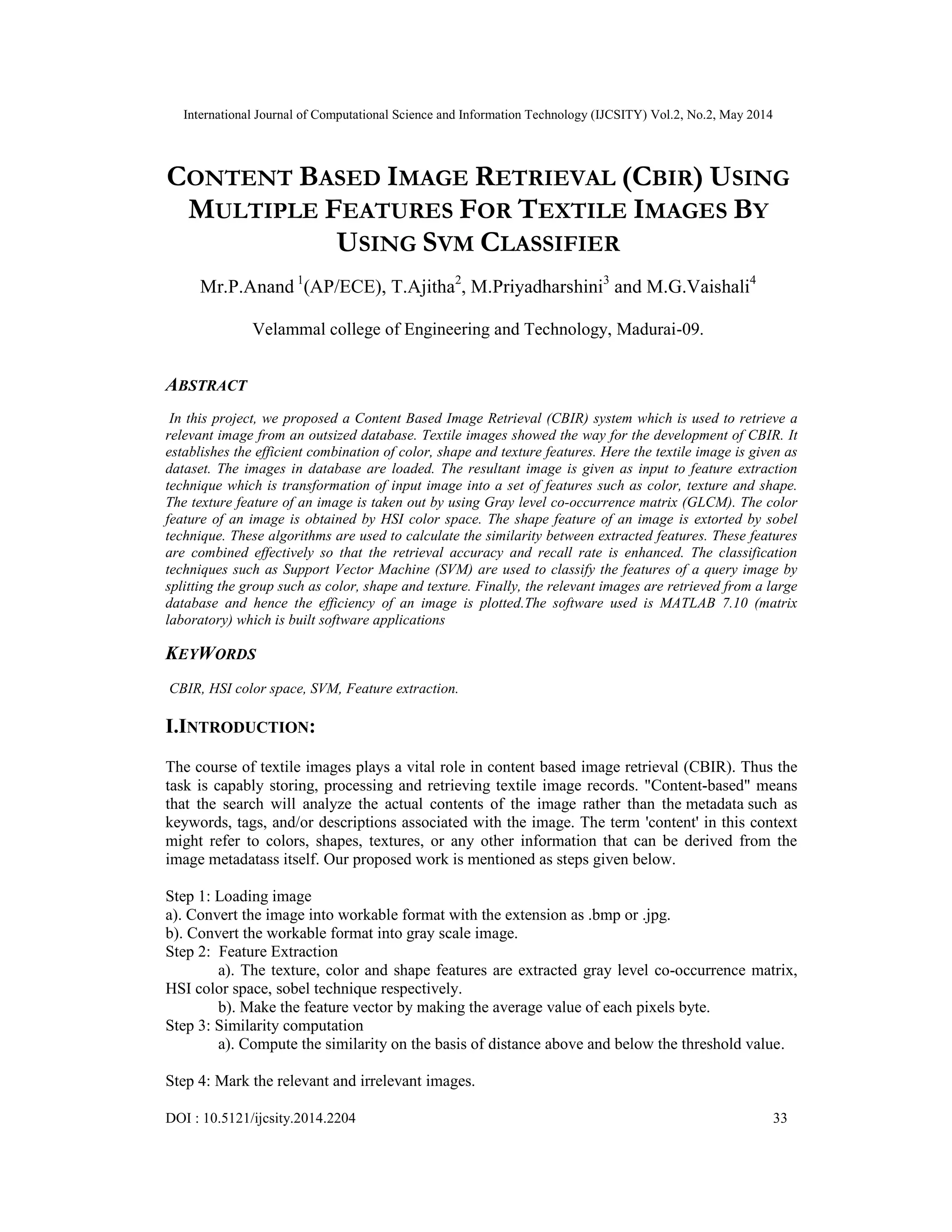Content based image retrieval (cbir) using | PDF