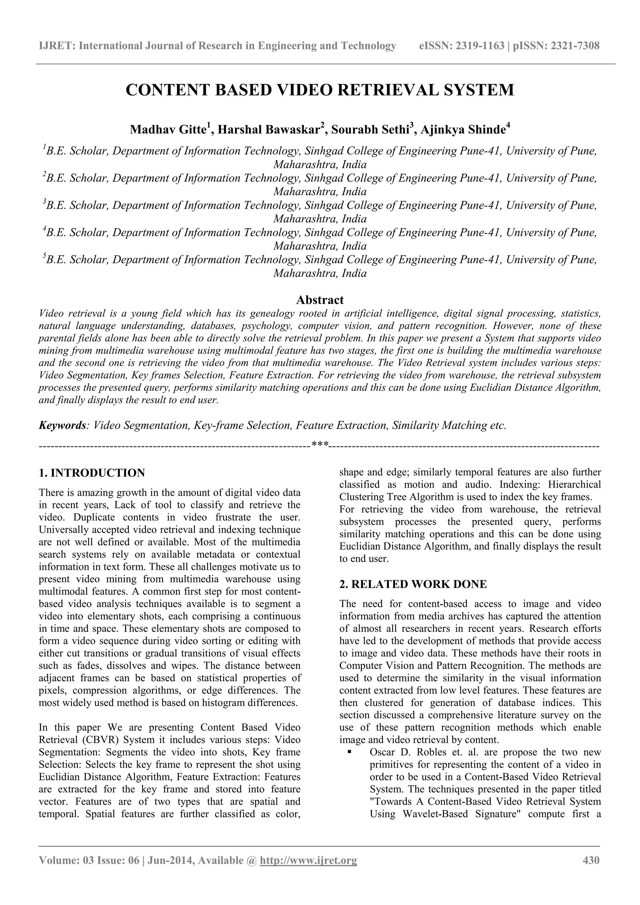 Content based video retrieval system | PDF