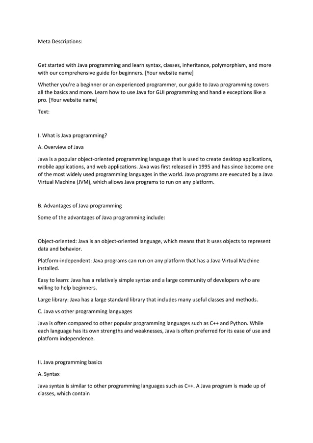 Content Brief-Java | Java Training | DOCX