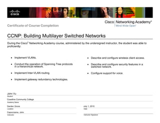 Cisco Certificate of Completion - BCMSN | PDF