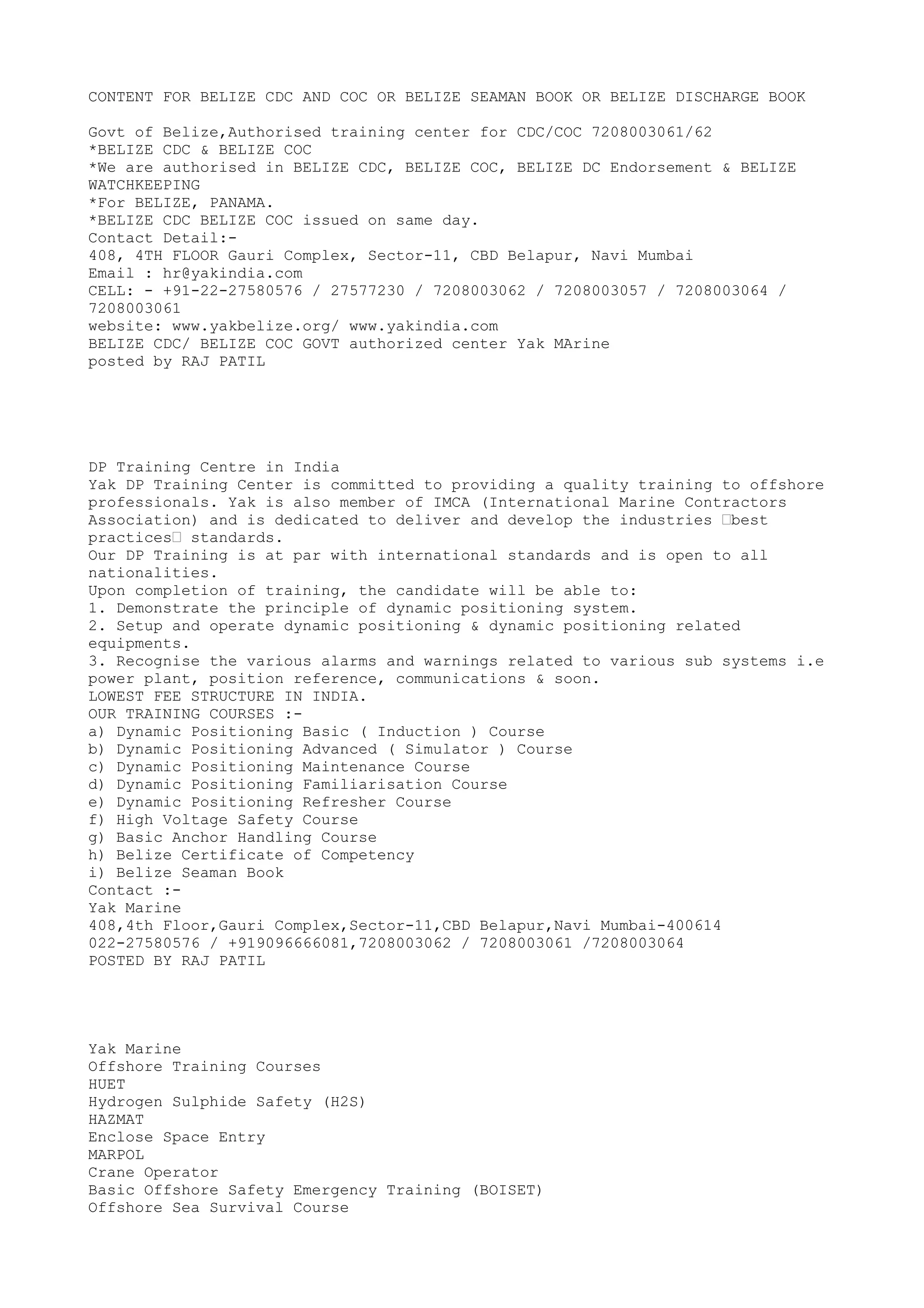 Content for promotion (belize cdc coc offshore courses and dp training ...