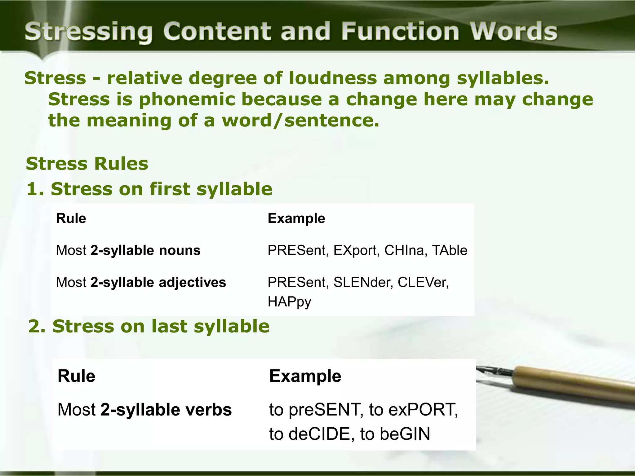 Content & function words and stressing words | PPTX