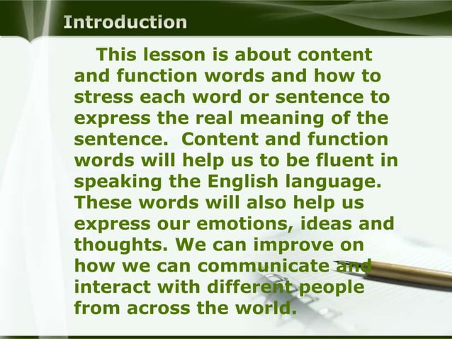 Content & function words and stressing words | PPTX | Geology | Science