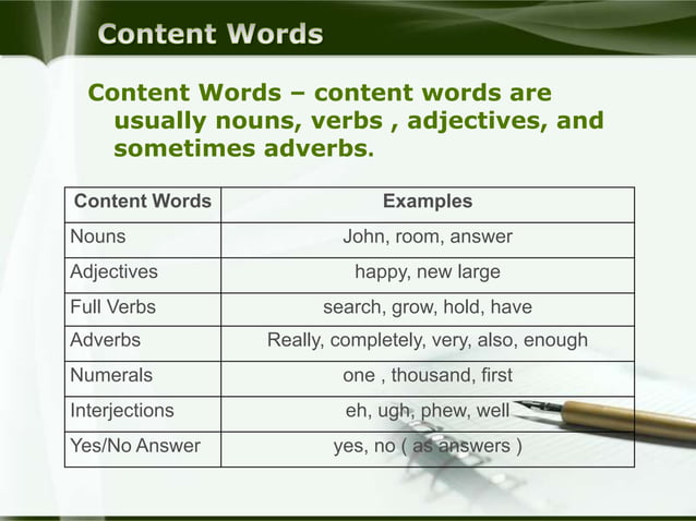 Content And Function Words And Stressing Words Pptx Geology Science