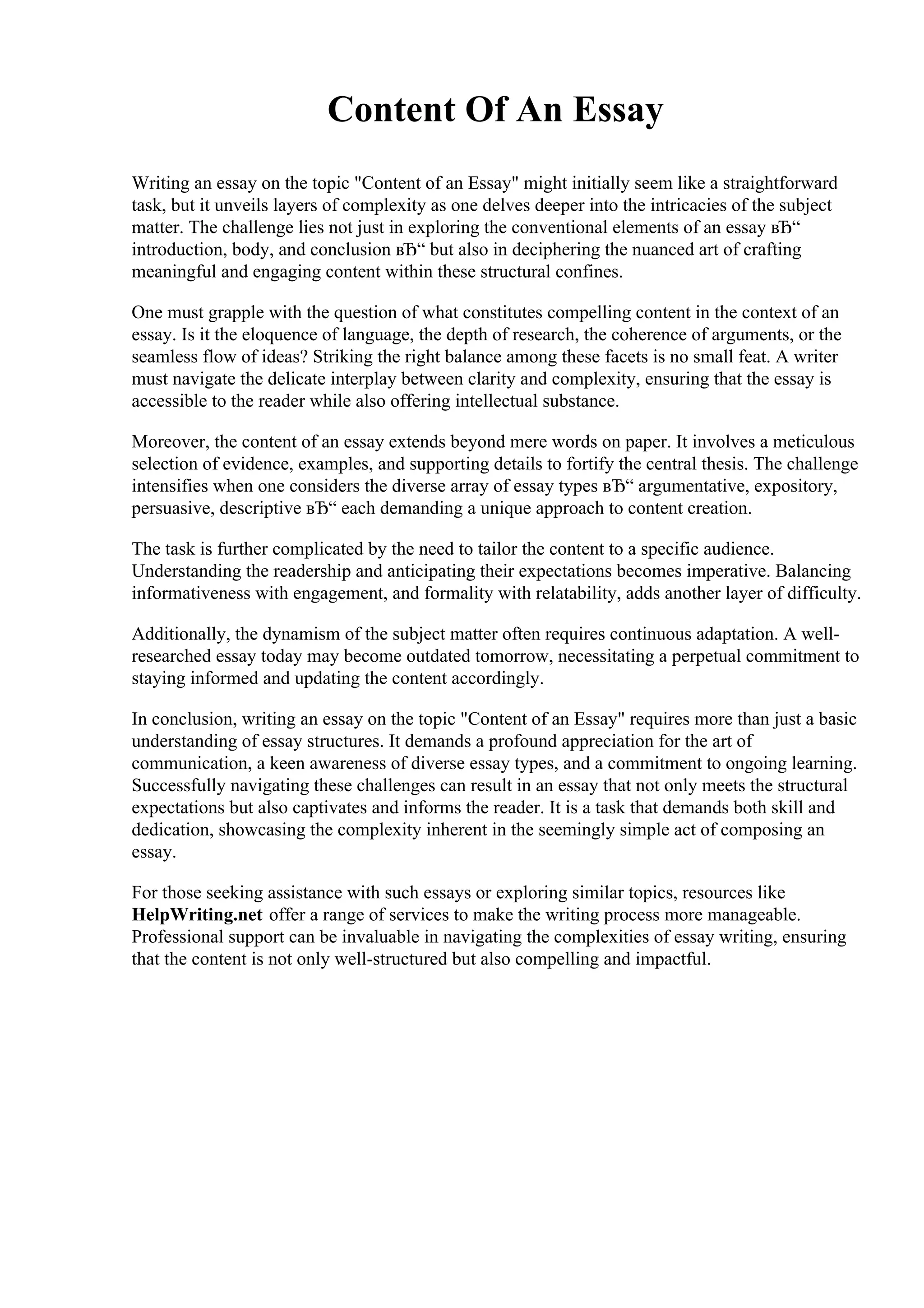 Content Of An Essay | PDF