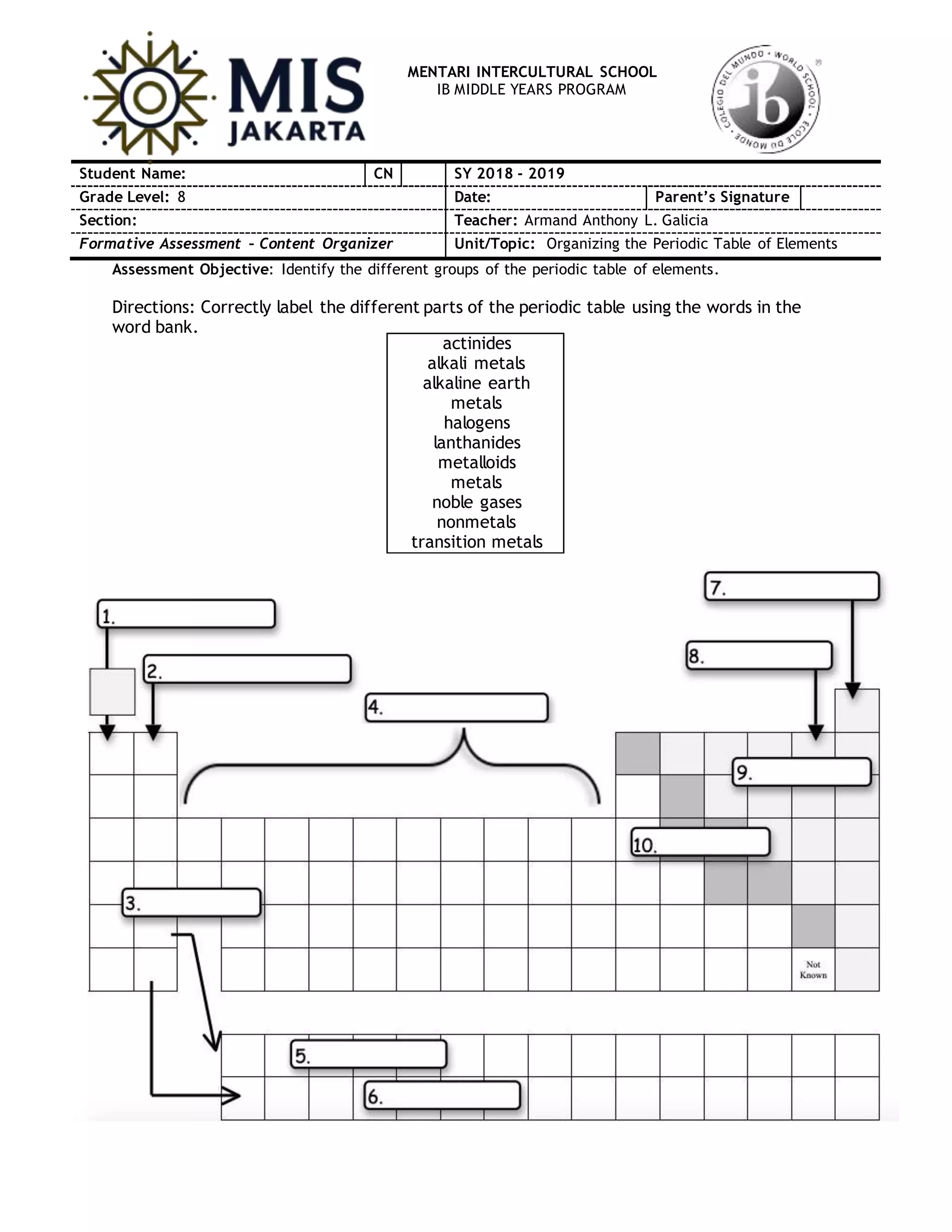 Content organizer organizing the periodic table of elements | PDF