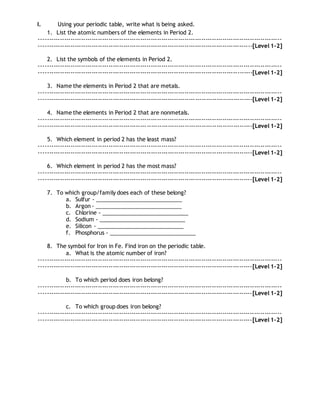 Content organizer organizing the periodic table of elements | DOCX