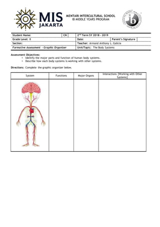 Content Organizer - the body systems | DOCX