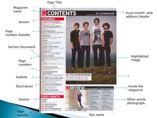 Magazine Contents page textual analysis media studies | PPTX