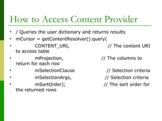 Content Providers in Android | PPT | Databases | Computer Software and Applications