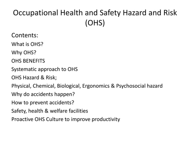 Occupational health and safety course for industry | PPT | Medical Health