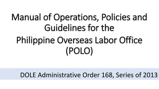 DOLE Administrative Order 168, series of 2013 | PPTX