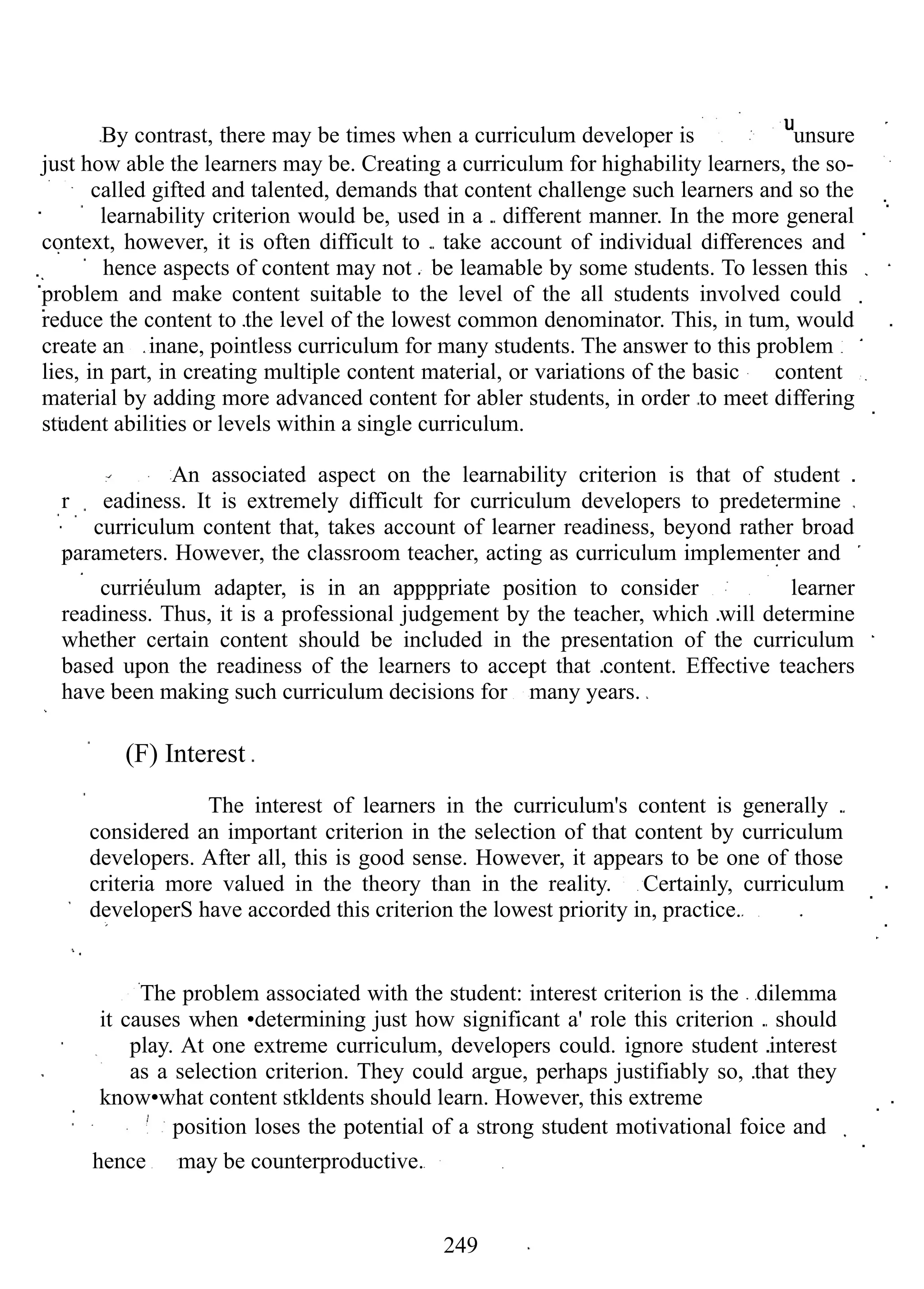 Content Selection, curriculum development | DOCX
