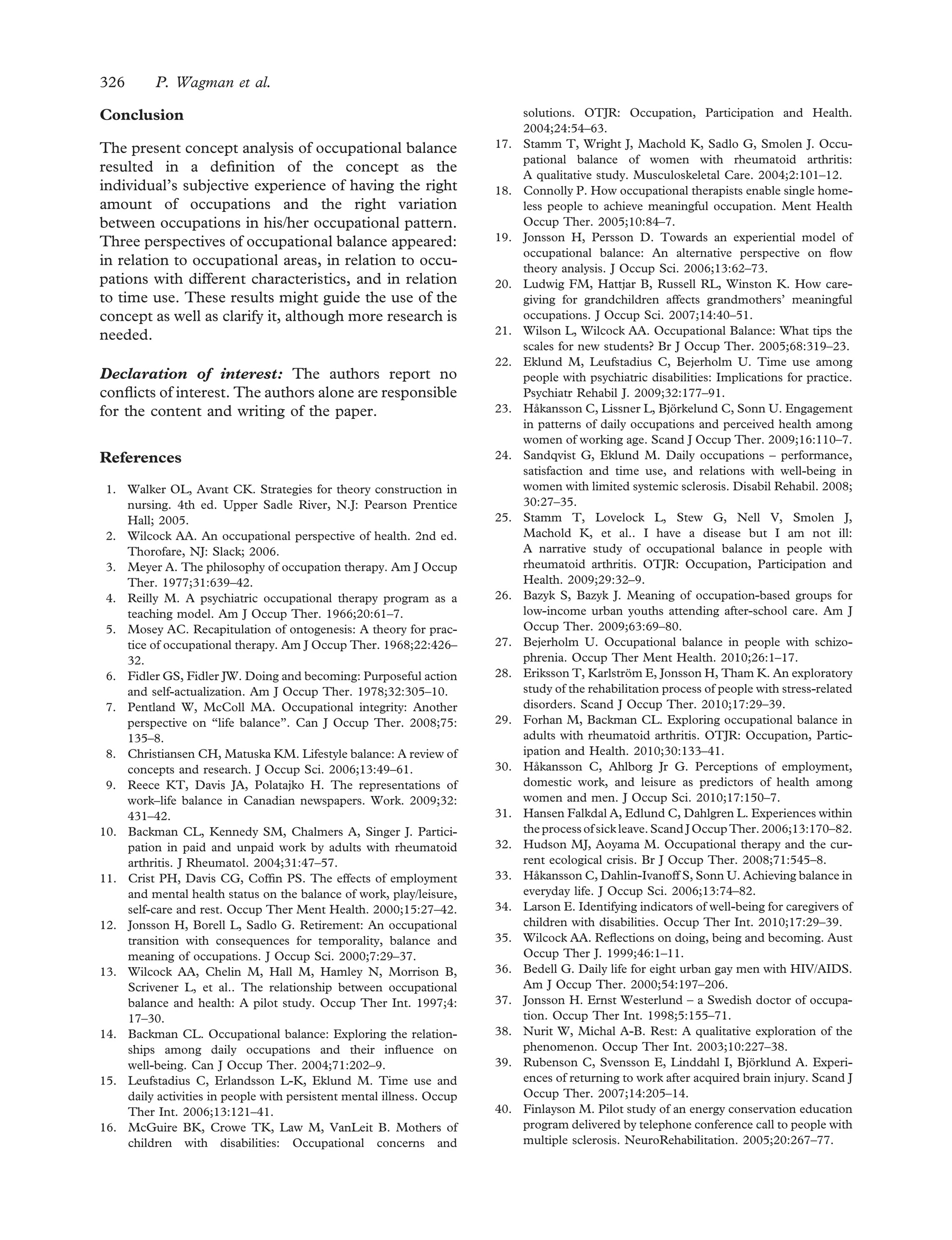 Occupational balance as used in occupational therapy: A concept ...