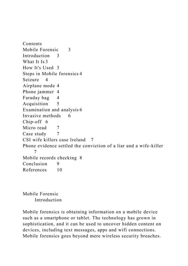 ContentsMobile Forensic3Introduction3What It Is3How I.docx
