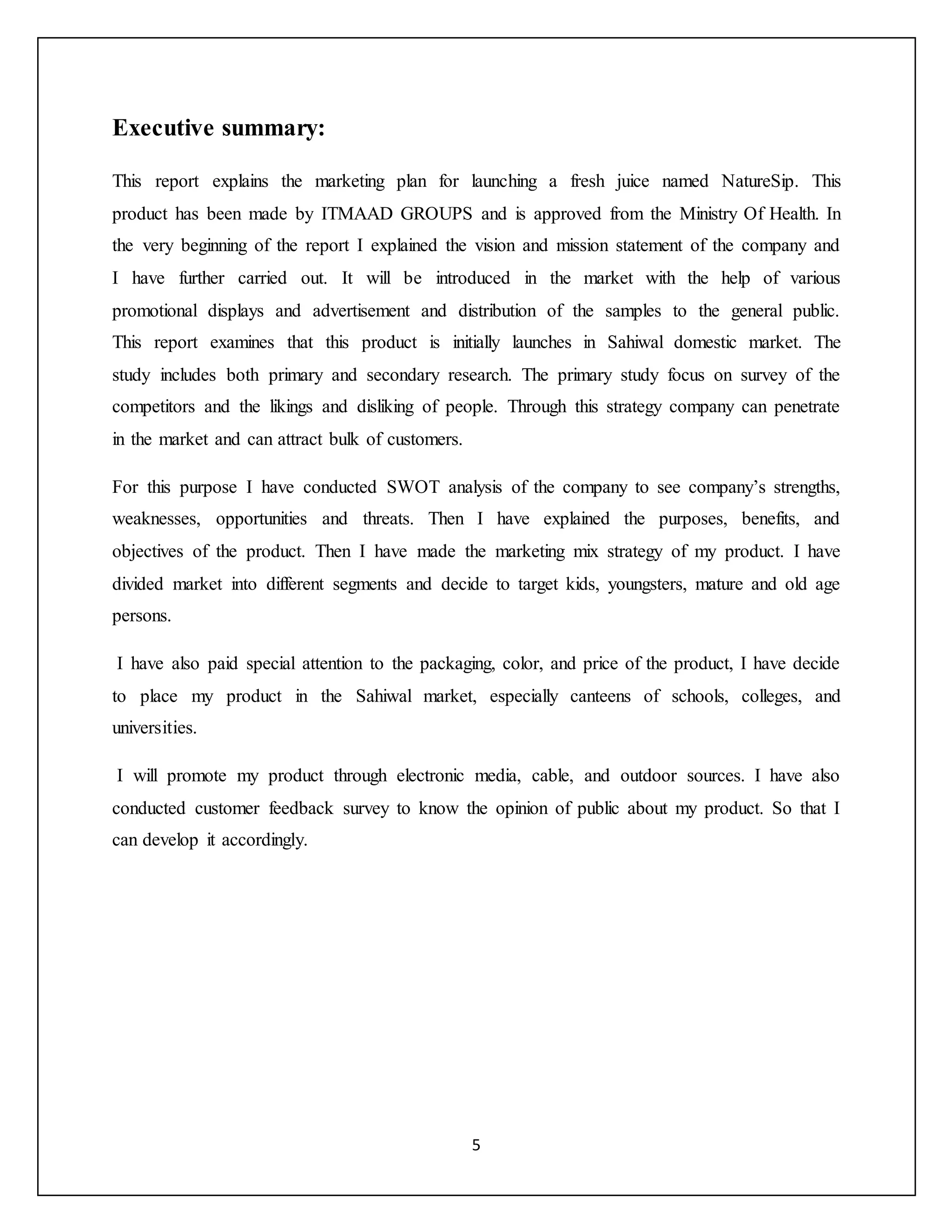 Report On launching new product | DOCX