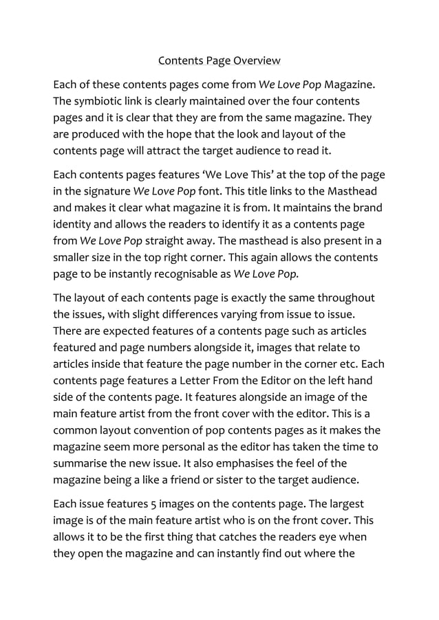 Contents page overview | DOCX | Desktop Publishing | Computer Software ...