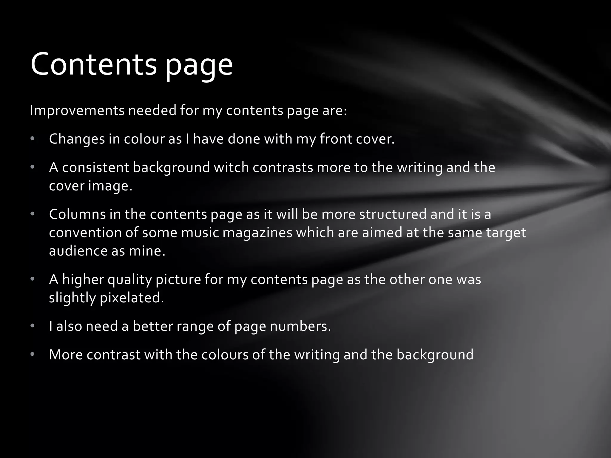 Contents page second draft | PPTX | Technology & Computing