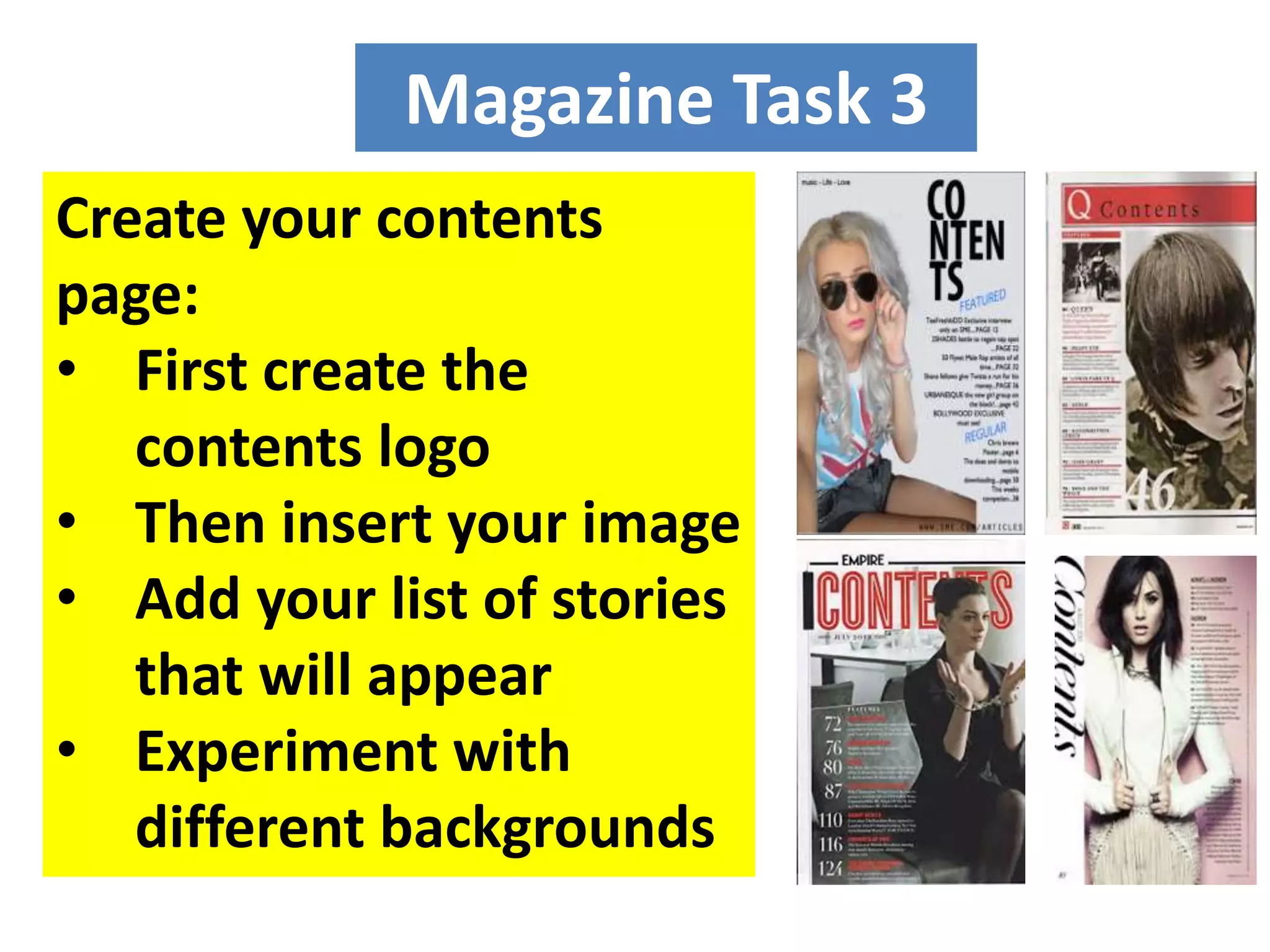 Contents Page Tasks 2 | PPT