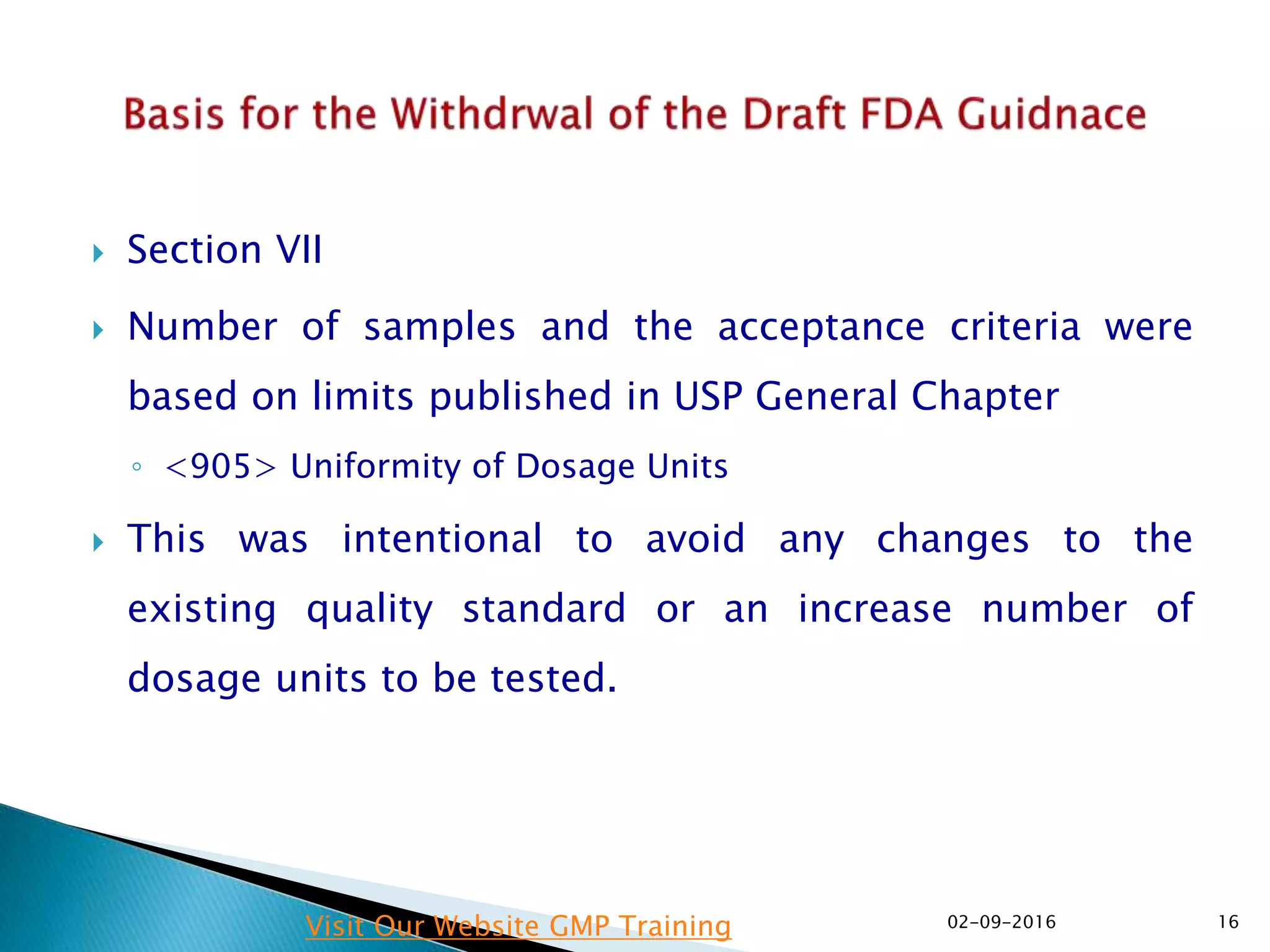 Content Uniformity and Blend Uniformity : Why FDA Withdrew the 2002 ...