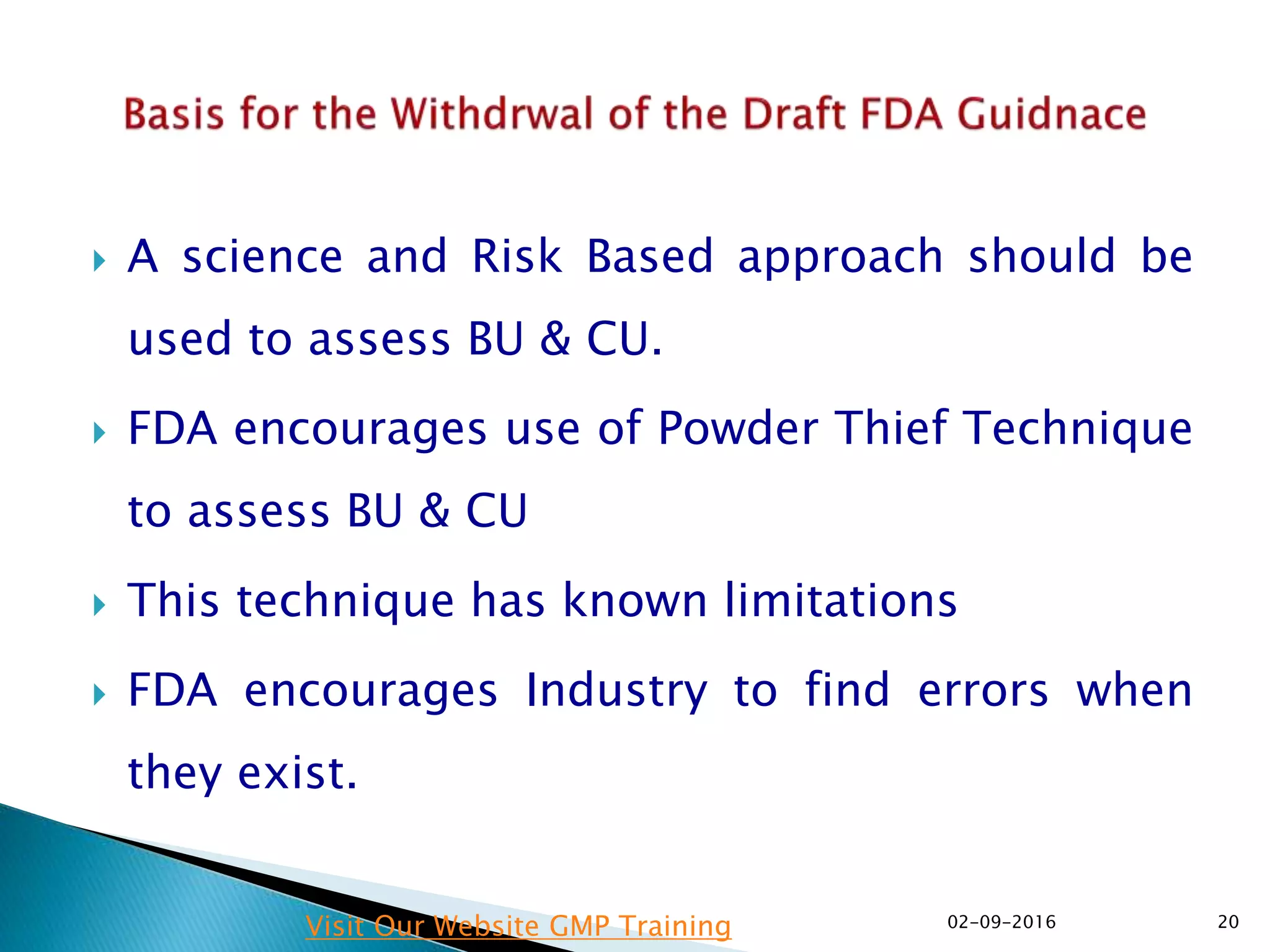 Content Uniformity and Blend Uniformity : Why FDA Withdrew the 2002 ...