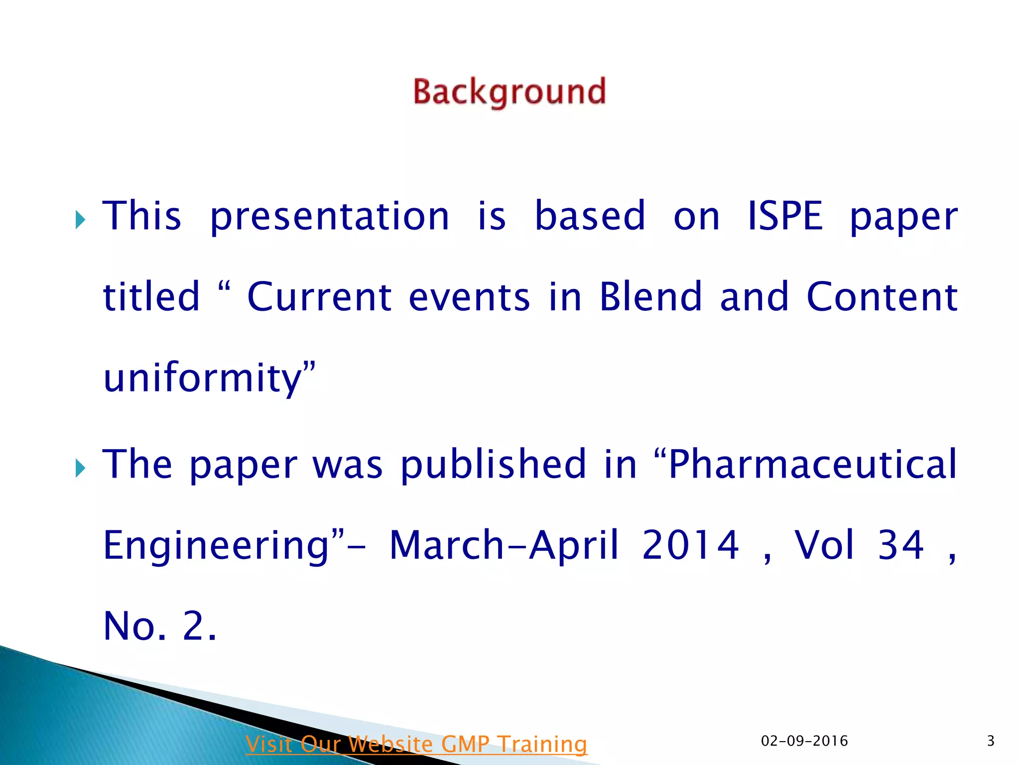 Content Uniformity and Blend Uniformity : Why FDA Withdrew the 2002 ...