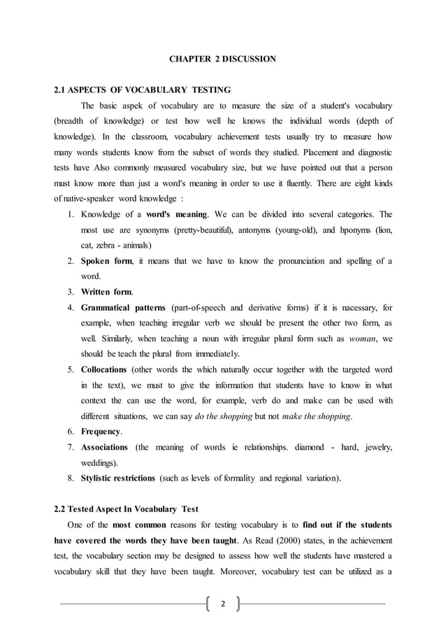 vocabulary testing | DOCX | Standardized Testing | Educational Assessment