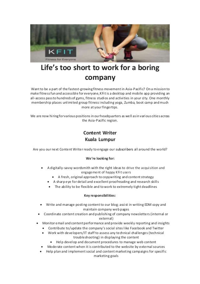 KFit Content Writer Job Description KFit Content Writer Job Description