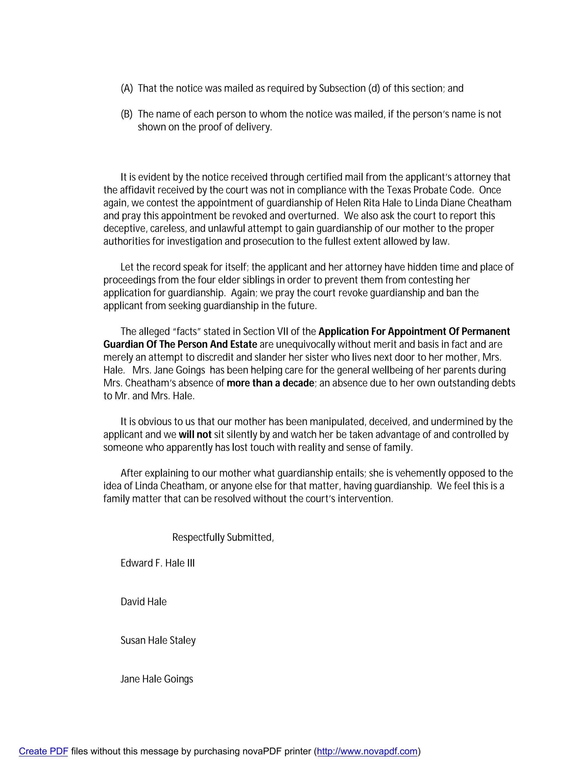 Contestment of guardianship | PDF