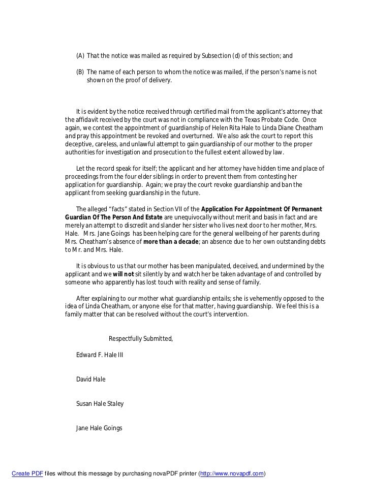 Contestment of guardianship