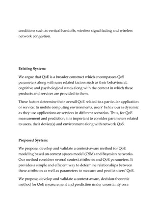 Context aware qo e modelling, measurement, and prediction in mobile computing systems | PDF
