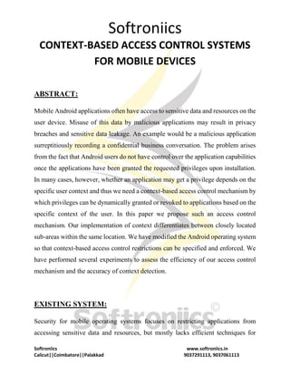 Context based access control systems for mobile devices | PDF | Operating Systems | Computer ...